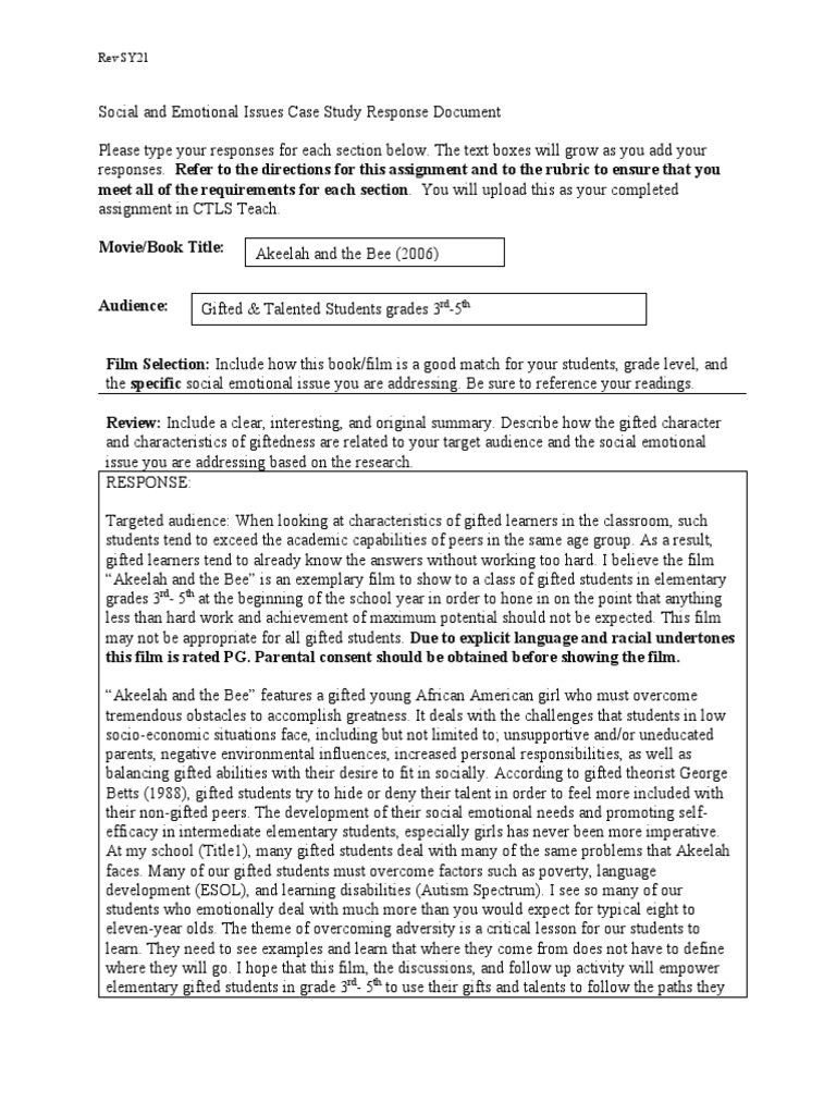 Social and Emotional Issues Case Study Response Document | PDF | Gifted ...