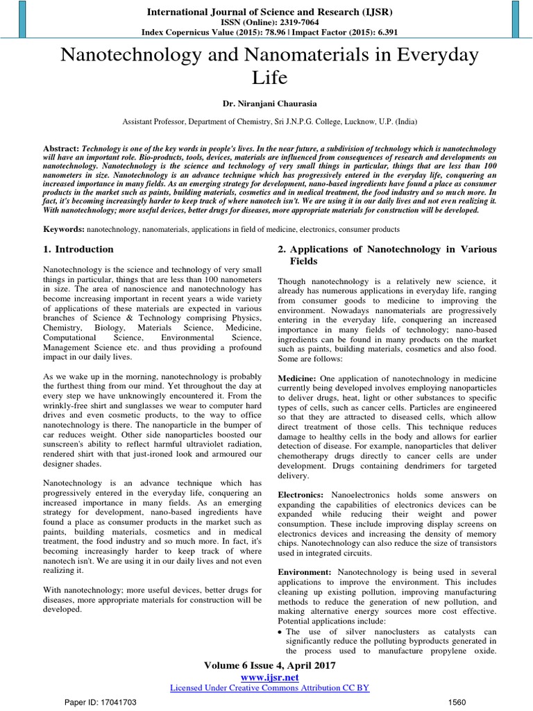 Nanotechnology and Nanomaterials in Everyday Life | PDF ...