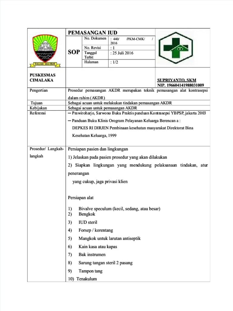 SOP Pemasangan IUD | PDF