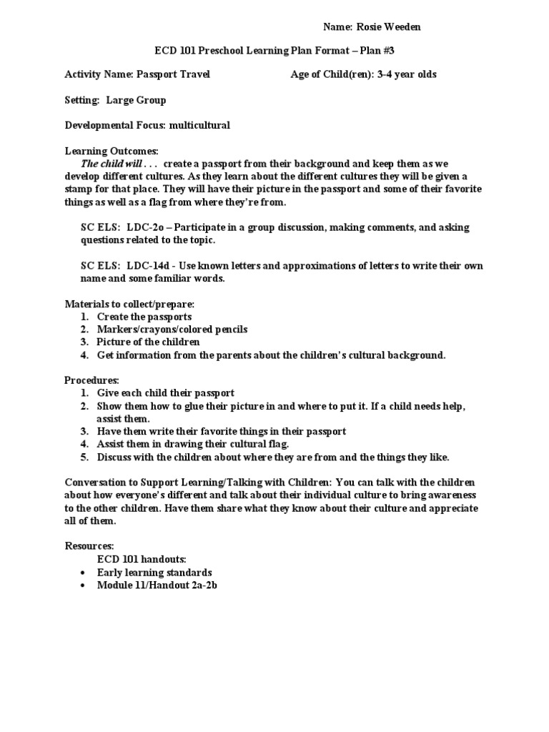 Ecd Lesson Plan 3 - Rosie Weeden | PDF