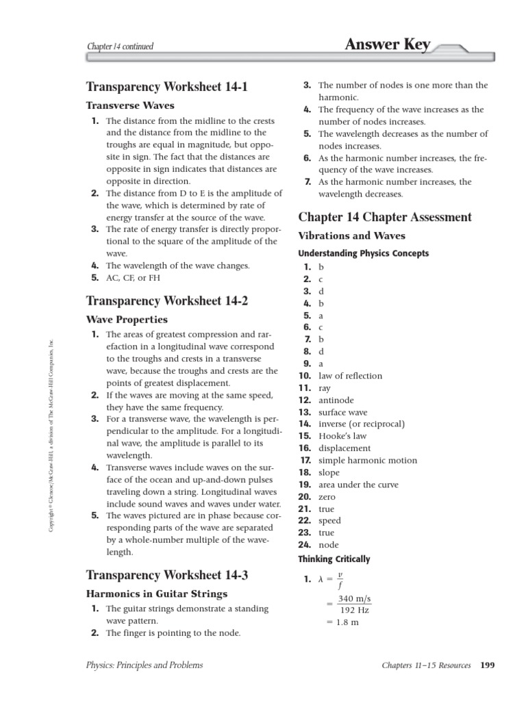 Answer Key: Transparency Worksheet 14-1 | PDF | Waves | Wavelength
