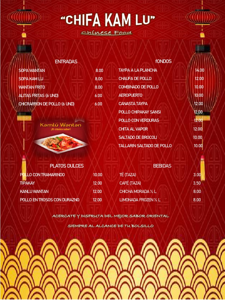 Carta Menu-Chifa Kam Lu | PDF