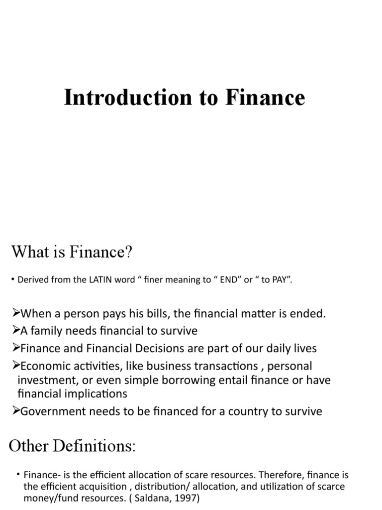 Introduction To Finance | PDF | Investing | Business