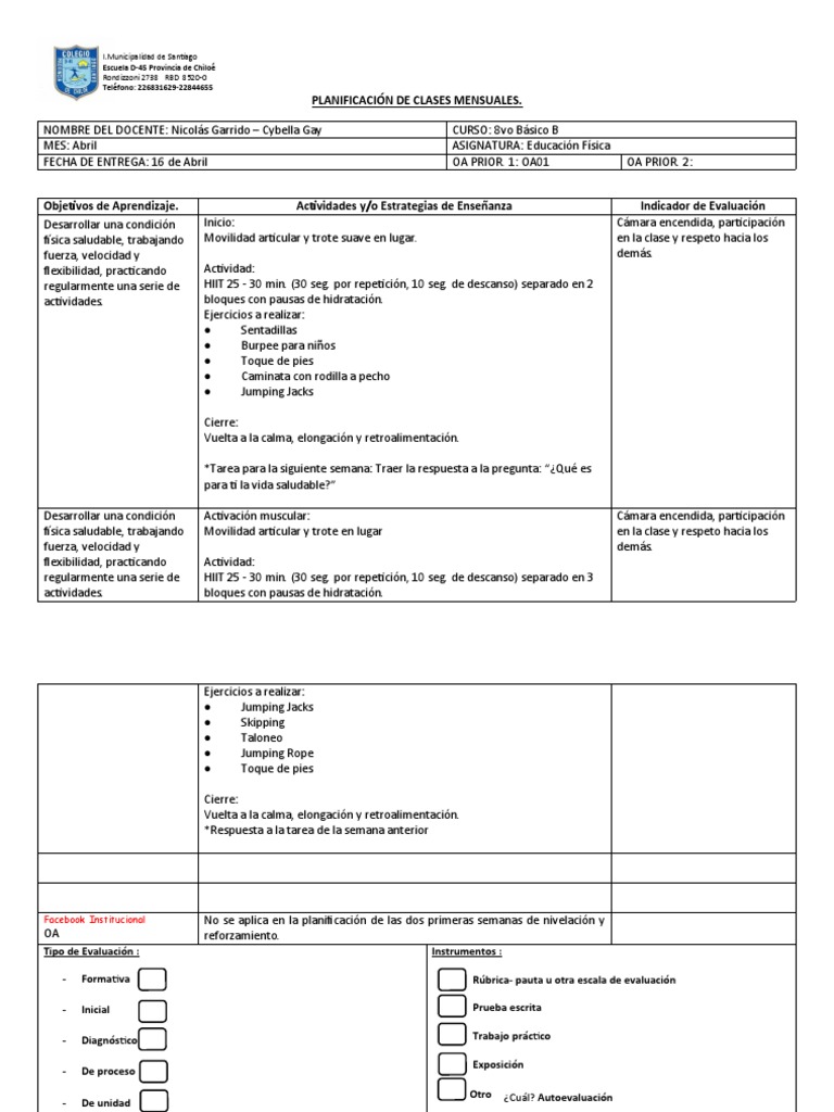Planificación 8vo Básico | Descargar gratis PDF | Evaluación | La ...