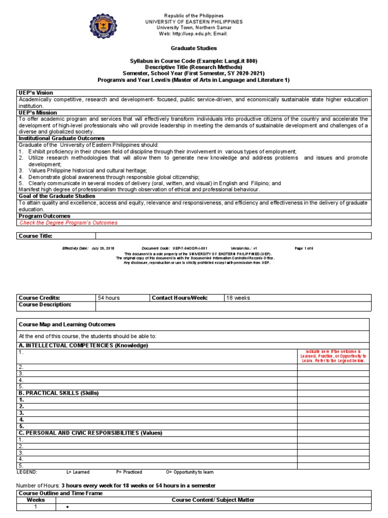 UEP GS Syllabus Format | PDF | University | Human Nature