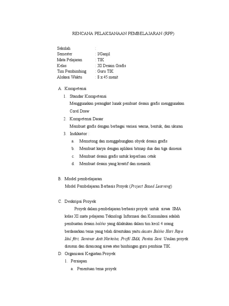 Rencana Pelaksanaan Pembelajaran (RPP) Corel Draw | PDF