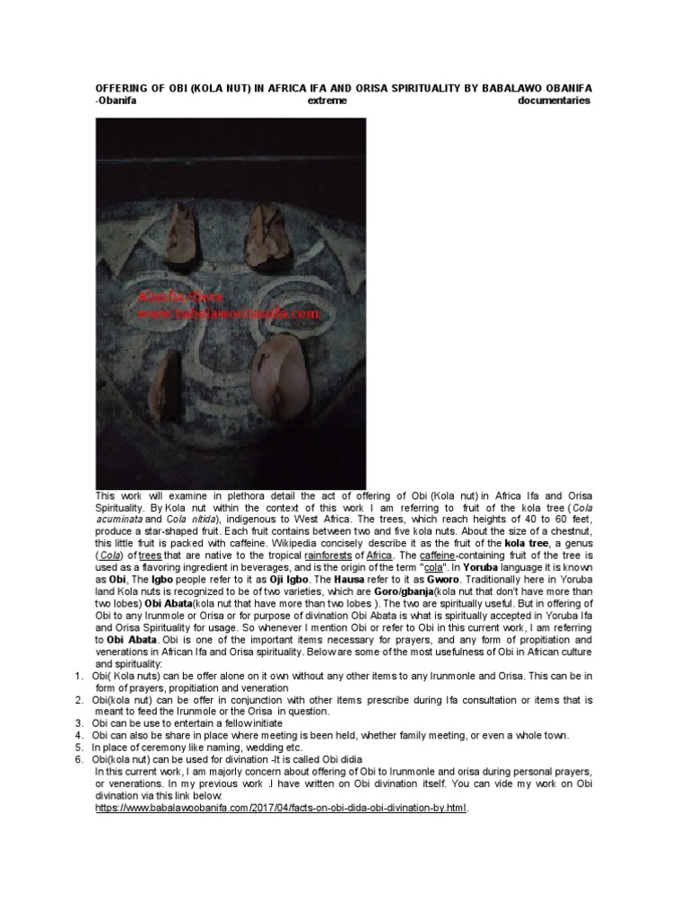 Offering Obi Kola Nut in Yoruba Spirituality | PDF | Language Arts ...