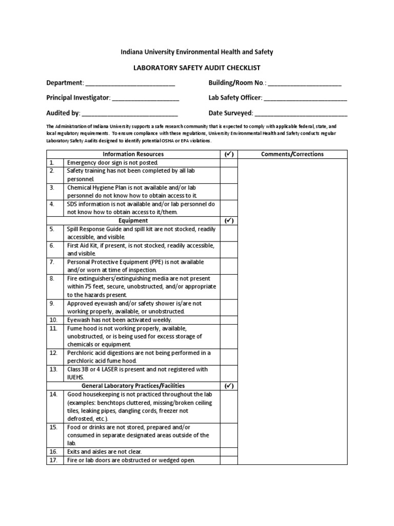 Chemical Safety Audit Form 2019 | PDF | Laboratories | Occupational ...
