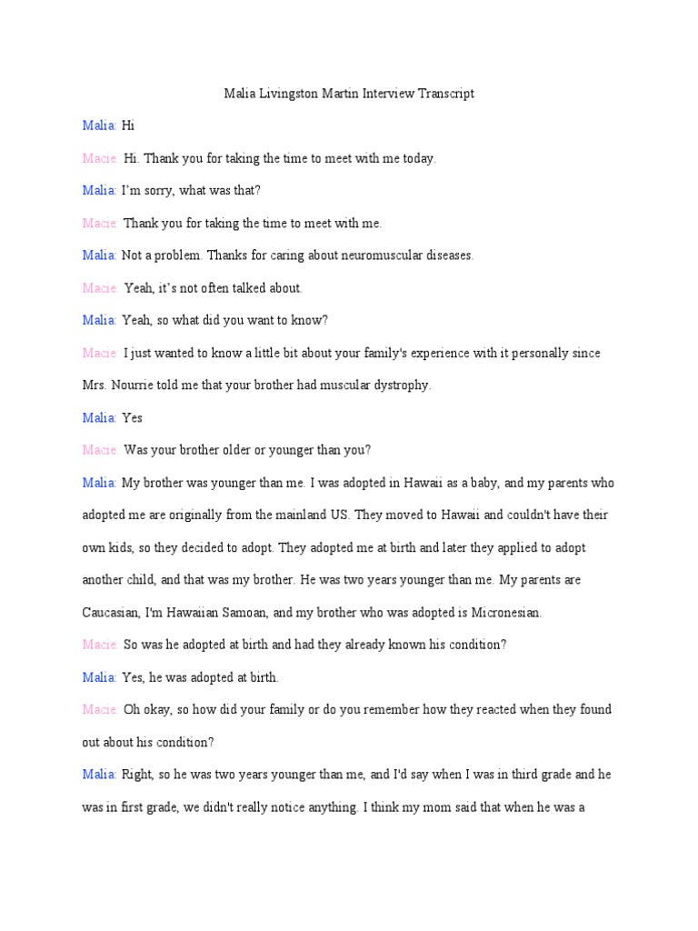 Malia Livingston Martin Interview Transcript | PDF | Miracle