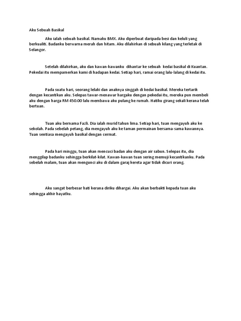 Aku Sebuah Basikal Karangan Contoh Pdf