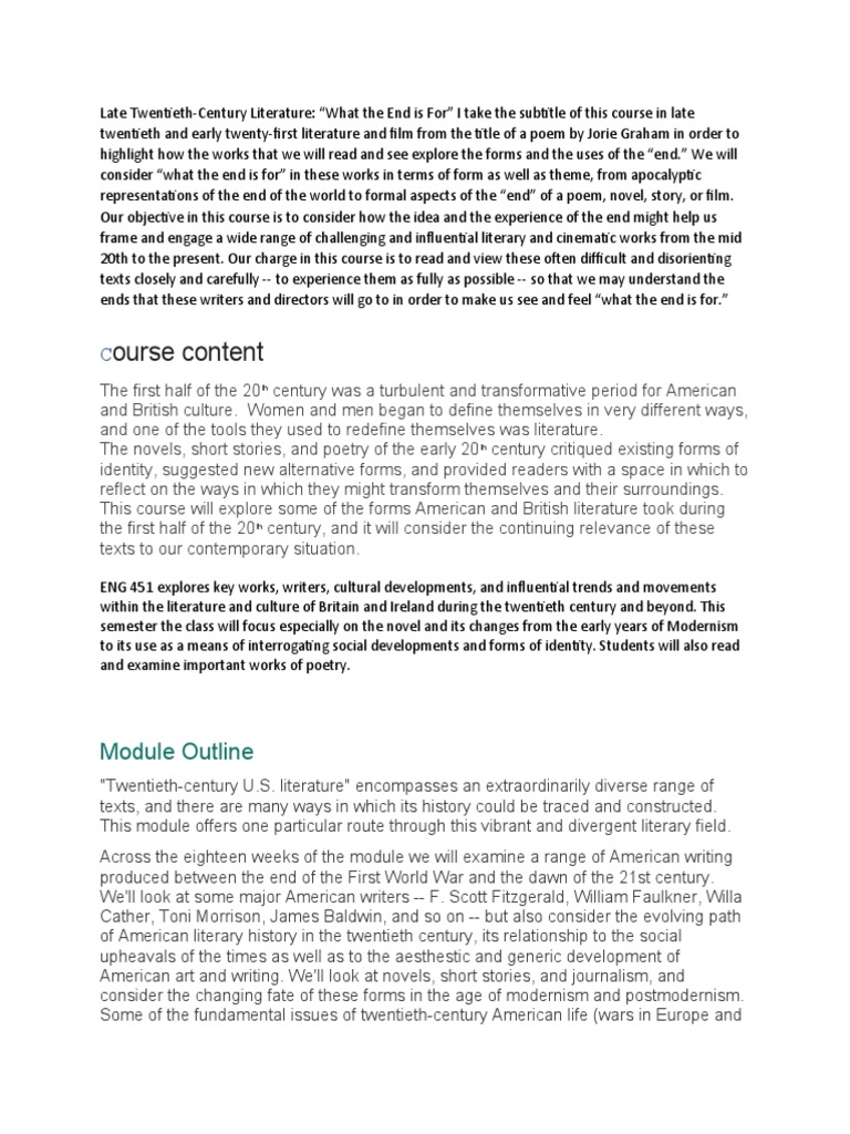 General Intro To 20th Century Literature | PDF | Modernism | Novels