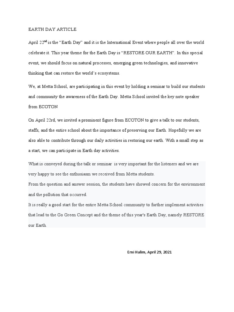 Earth Day Introduction | PDF