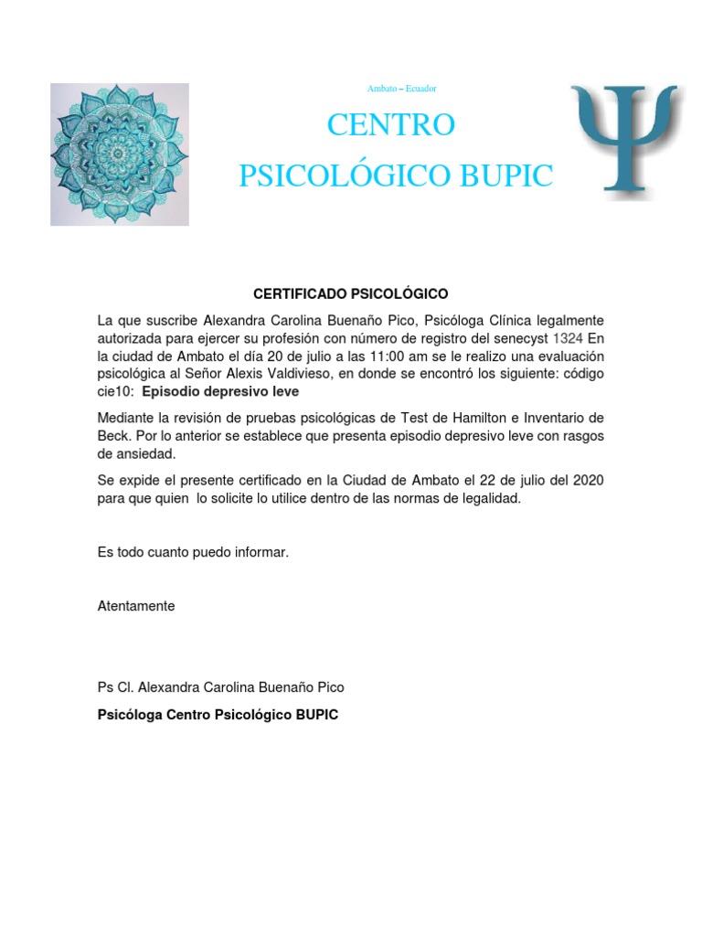 Certificado Psicologico | PDF