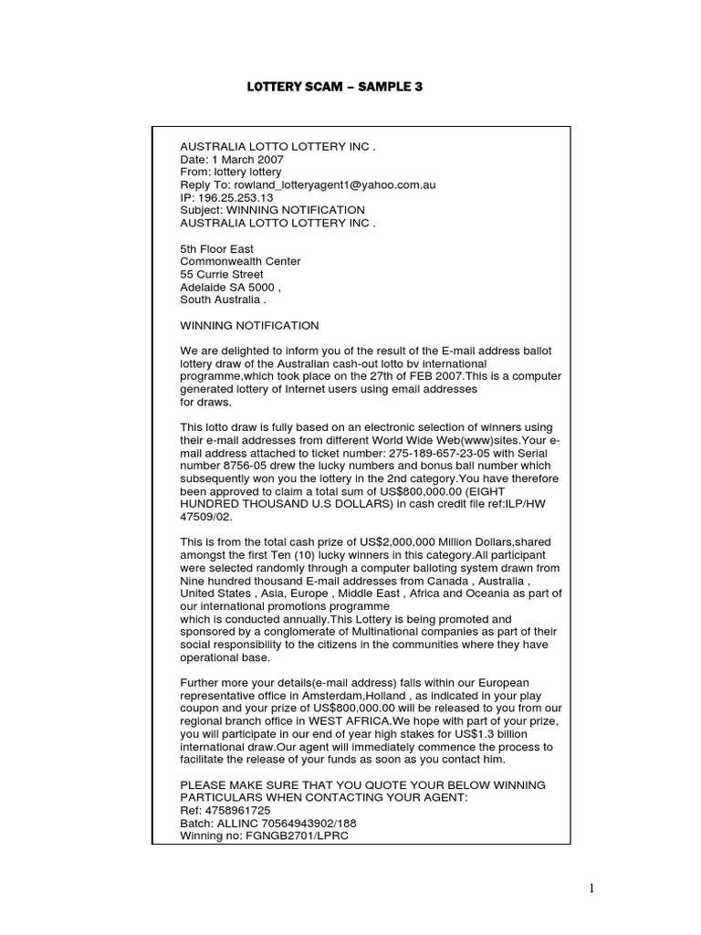 Lottery Scam - Sample 3 | Download Free PDF | Lottery | Cyberspace