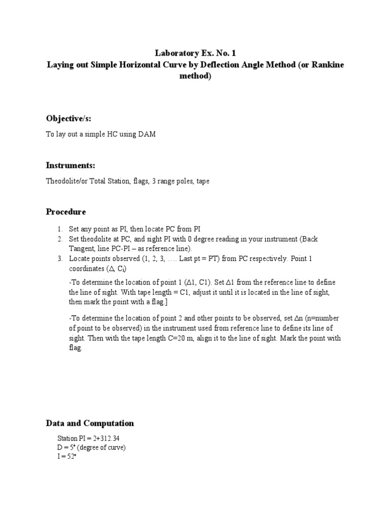 Laying Out Simple Horizontal Curve by Deflection Angle Method (Or ...