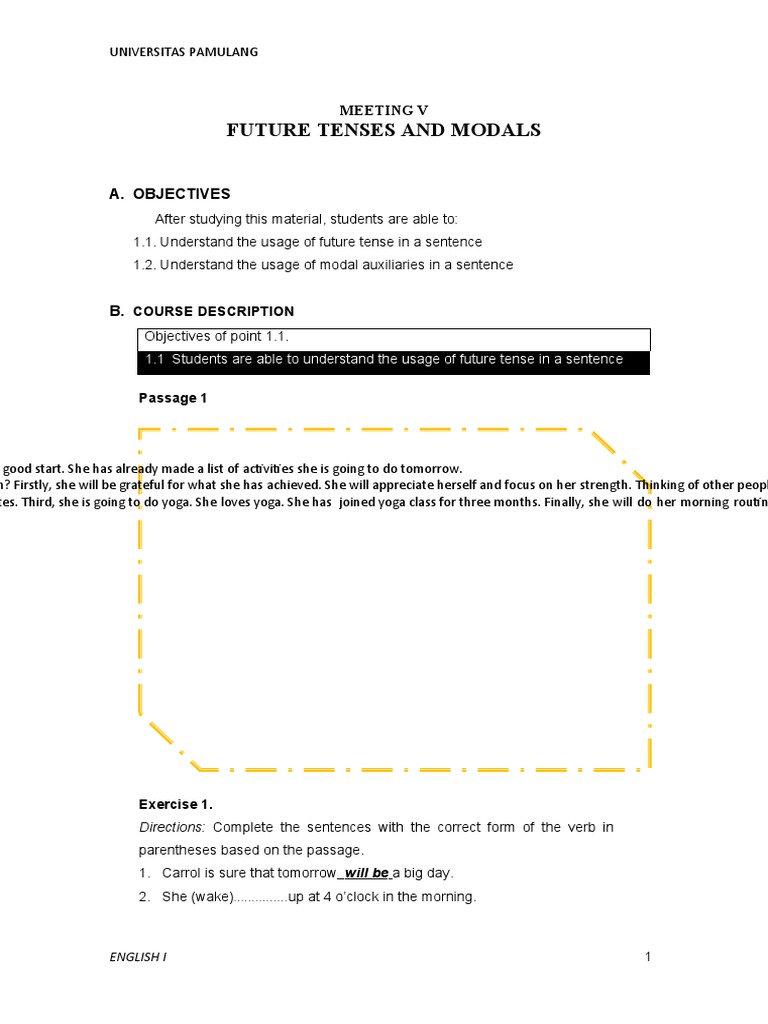 English 1 - Meeting 5 - Structure Future and Modals | PDF | Perfect ...