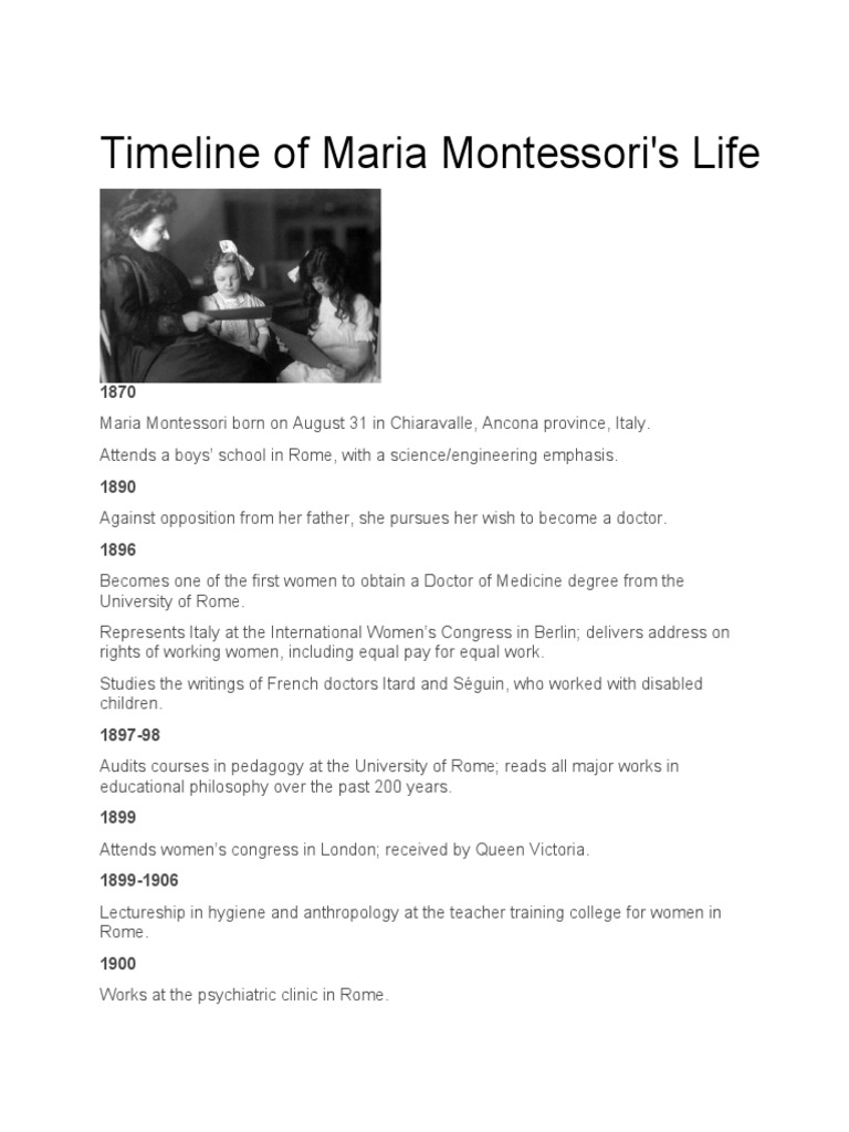 Timeline of Maria Montessori | PDF | Schools | Further Education