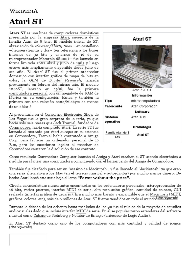 Atari ST - Wikipedia, La Enciclopedia Libre | PDF | Ingeniería Informática | Tecnología de ...