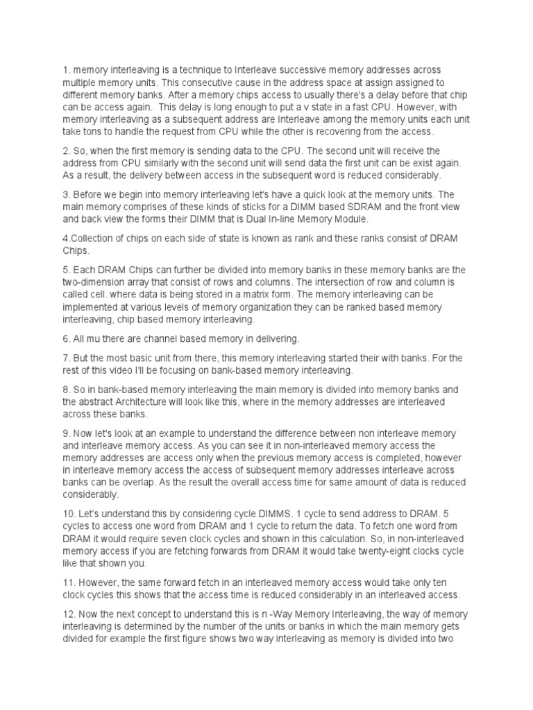 Interleave Memory | PDF | Dynamic Random Access Memory | Computer Memory