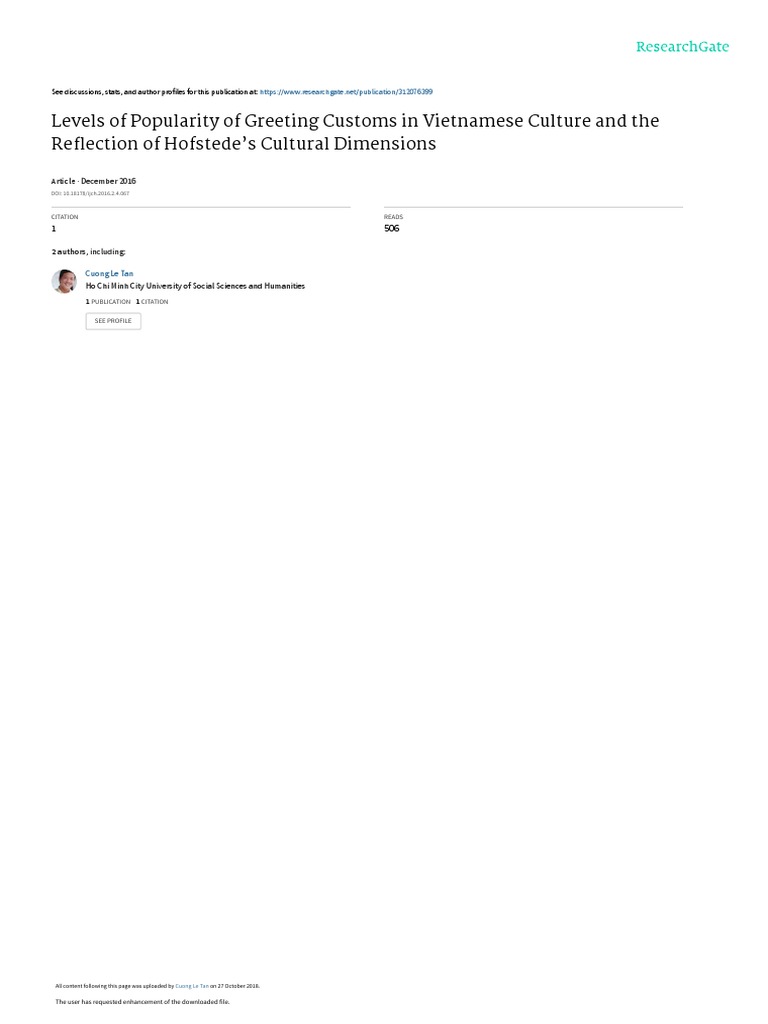 Levels of Popularity of Greeting Customs in Vietna | PDF | Confucianism