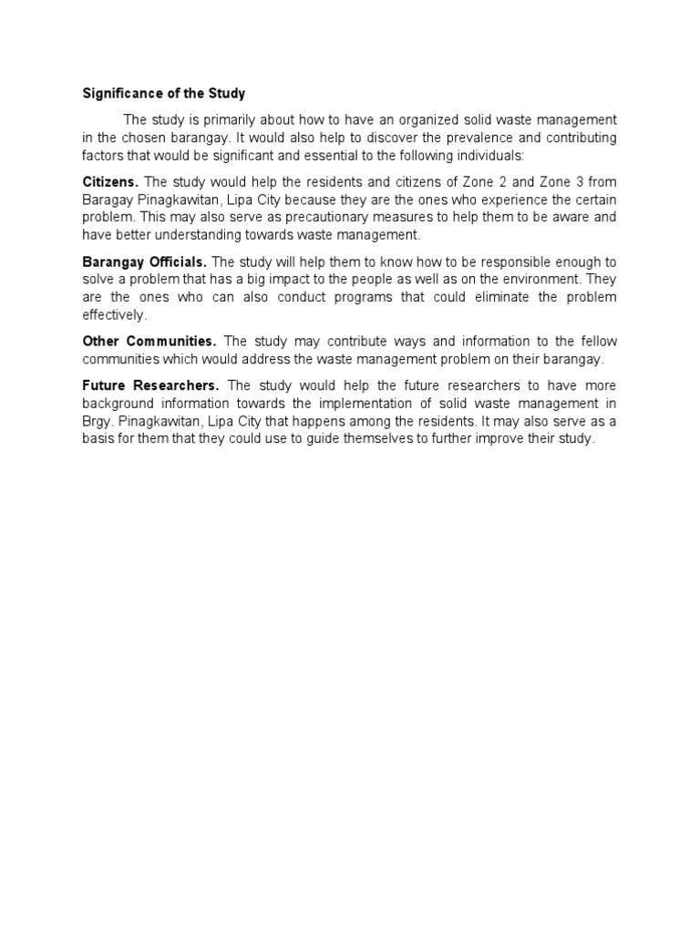 Significance of The Study Final | PDF