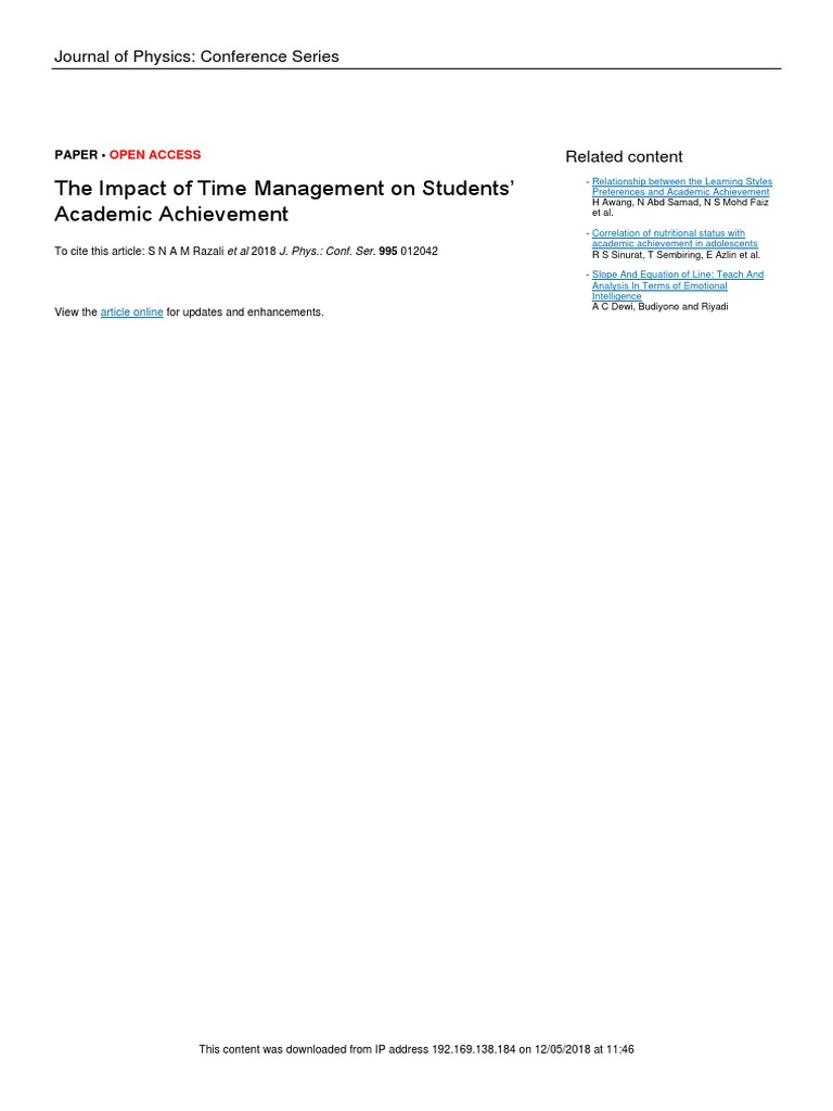 The Impact of Time Management On Students' Academic Achievement | PDF ...