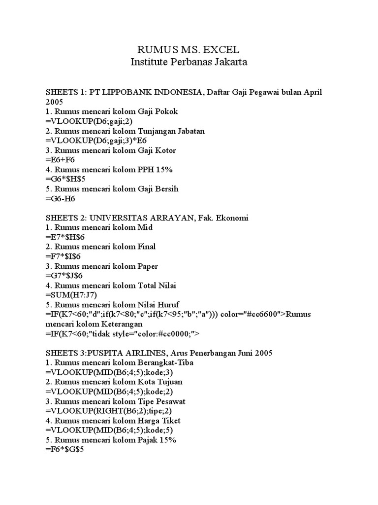 Rumus Aplikasi Komputer | PDF | Metode & Bahan Ajar | Teknologi & Rekayasa