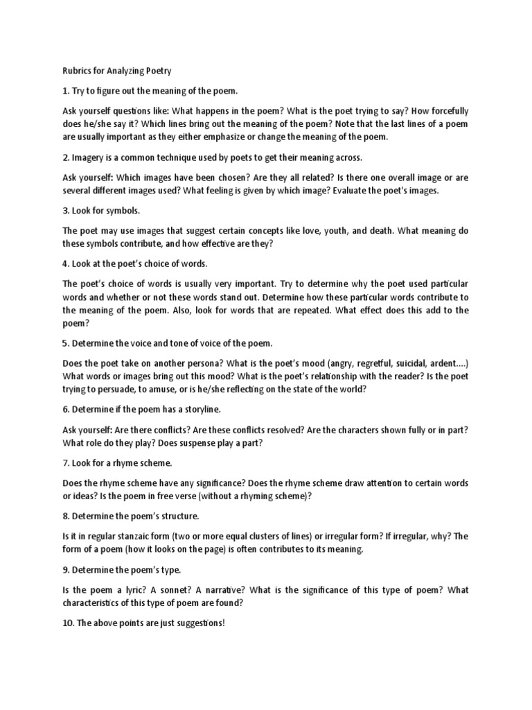 Poetry Analysis Rubric Guide | PDF | Poetry