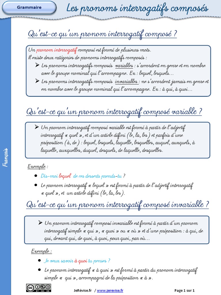 Pronoms Interrogatifs Composés en Français | PDF | Philosophie | Arts ...