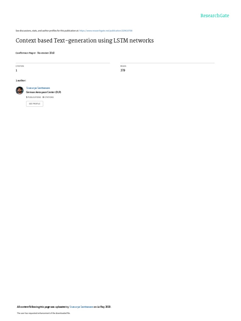 Context Based Text-Generation Using LSTM Networks | PDF | Artificial ...