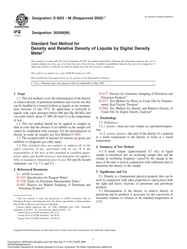Densidad ASTM D4052 | Download Free PDF | Density | Calibration