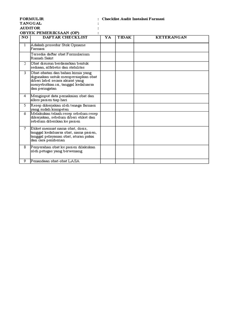Checklist Pemeriksaan Farmasi' | PDF