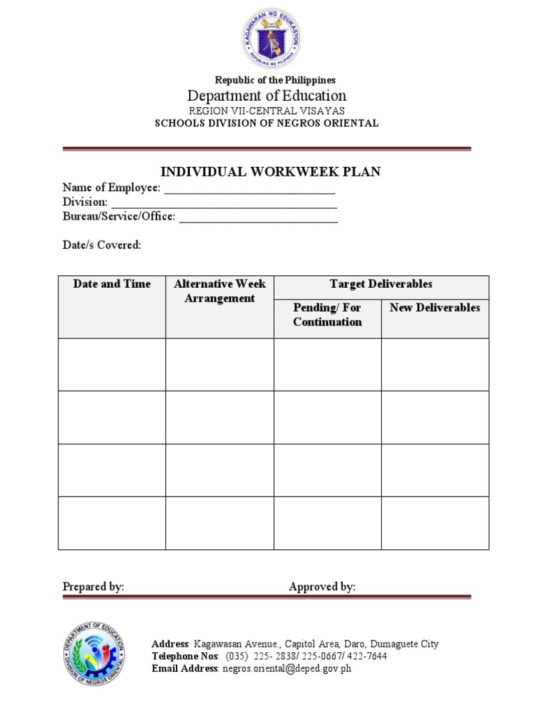 Department of Education: Individual Workweek Plan | PDF | Career & Growth