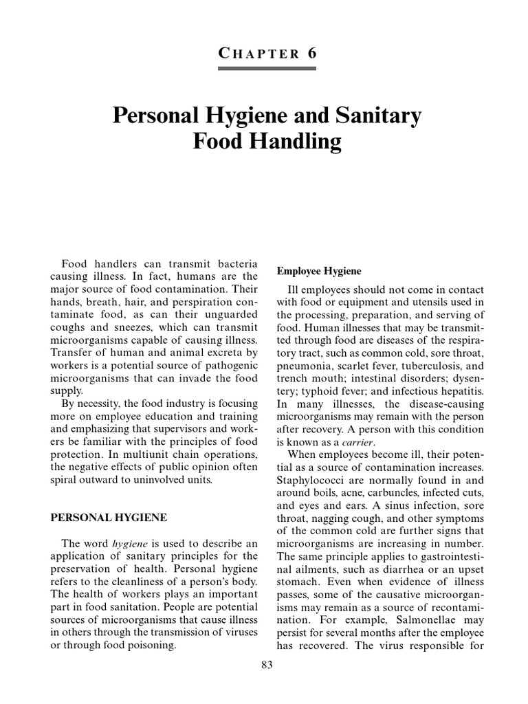 Personal Hygiene and Sanitary Food Handling | PDF | Hand Washing | Hygiene