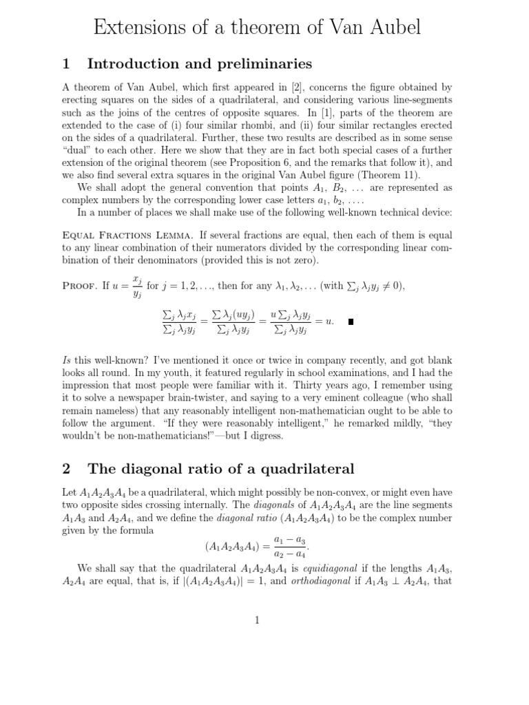 Extensions of A Theorem of Van Aubel: 1 Introduction and Preliminaries ...