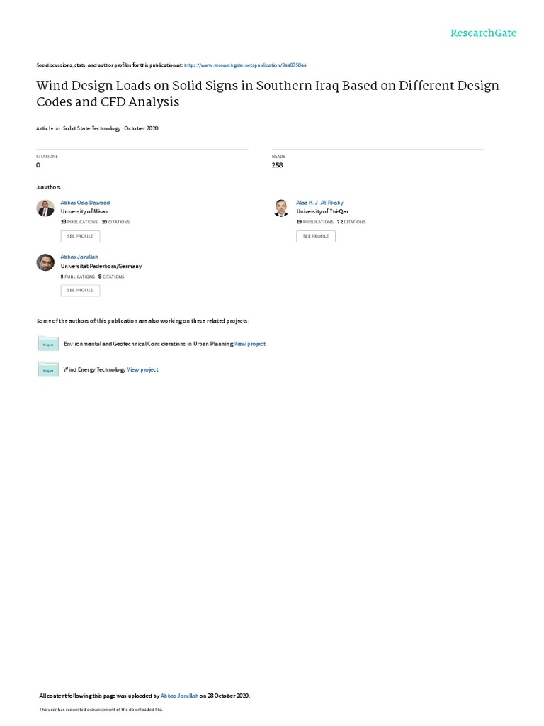 Wind Design Loads On Solid Signs in Southern Iraq Based On Different ...