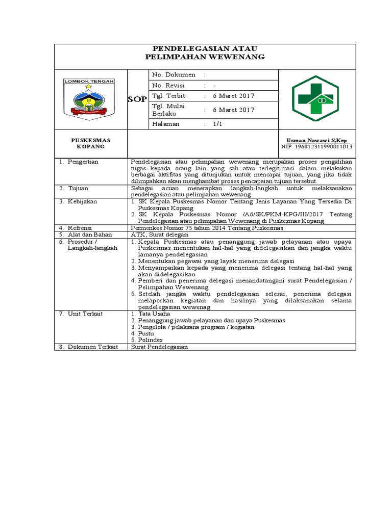 Sop Pendelegasian Wewenang Pdf