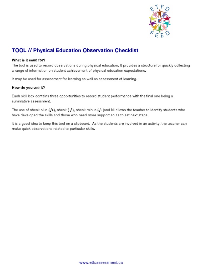 TOOL // Physical Education Observation Checklist: What Is It Used For ...