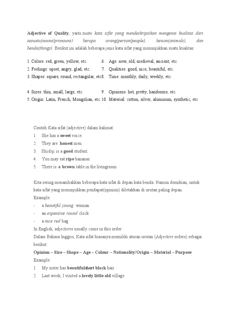 Adjective of Quality | Download Free PDF | Adjective | Linguistic ...