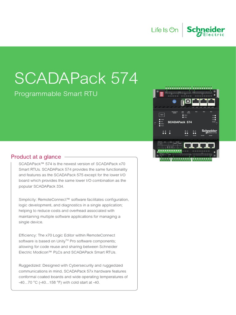 SCADAPack 574. Programmable Smart RTU. Product at A Glance | PDF | Programmable Logic Controller ...