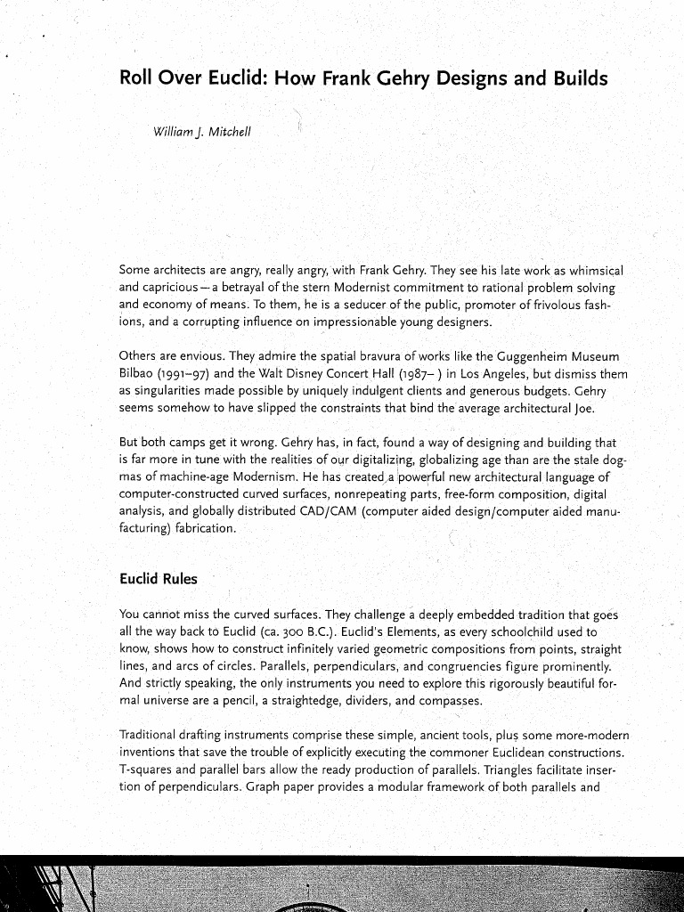 WEEK4: Roll Over Euclid: How Frank Gehry Designs and Builds, William J Mitchell | PDF