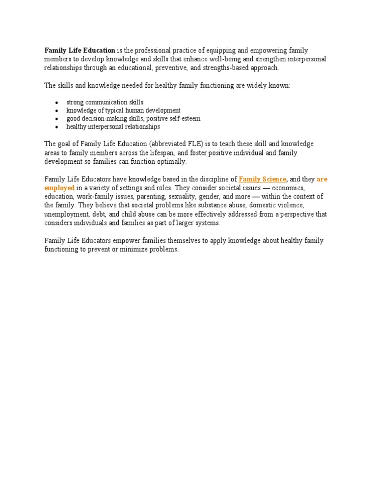 Family Life Education Is The Professional Practice of Equipping and ...