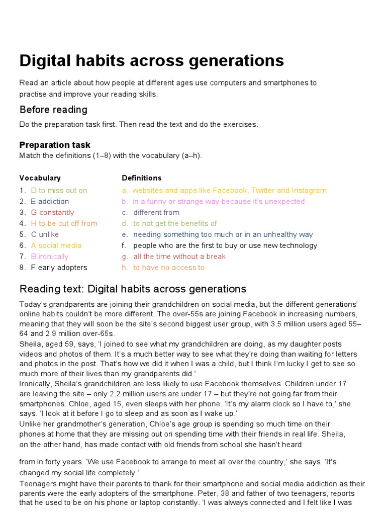 Digital Habits Across Generations: Before Reading | PDF | Social Media ...