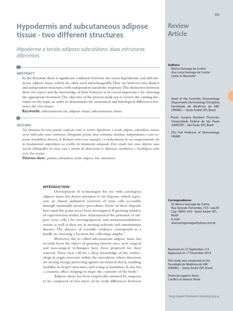 Hypodermis and Subcutaneous Adipose Tissue Two Different Structures ...