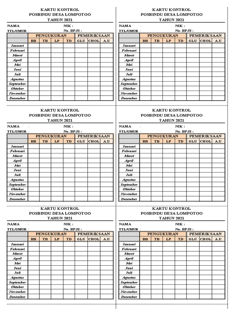 Kartu Kontrol Posbindu | PDF
