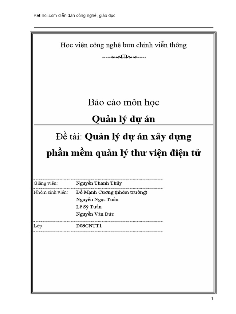 Quan Ly Du An Xay Dung Phan Mem Quan Ly Thu Vien Dien Tu 2768 | PDF