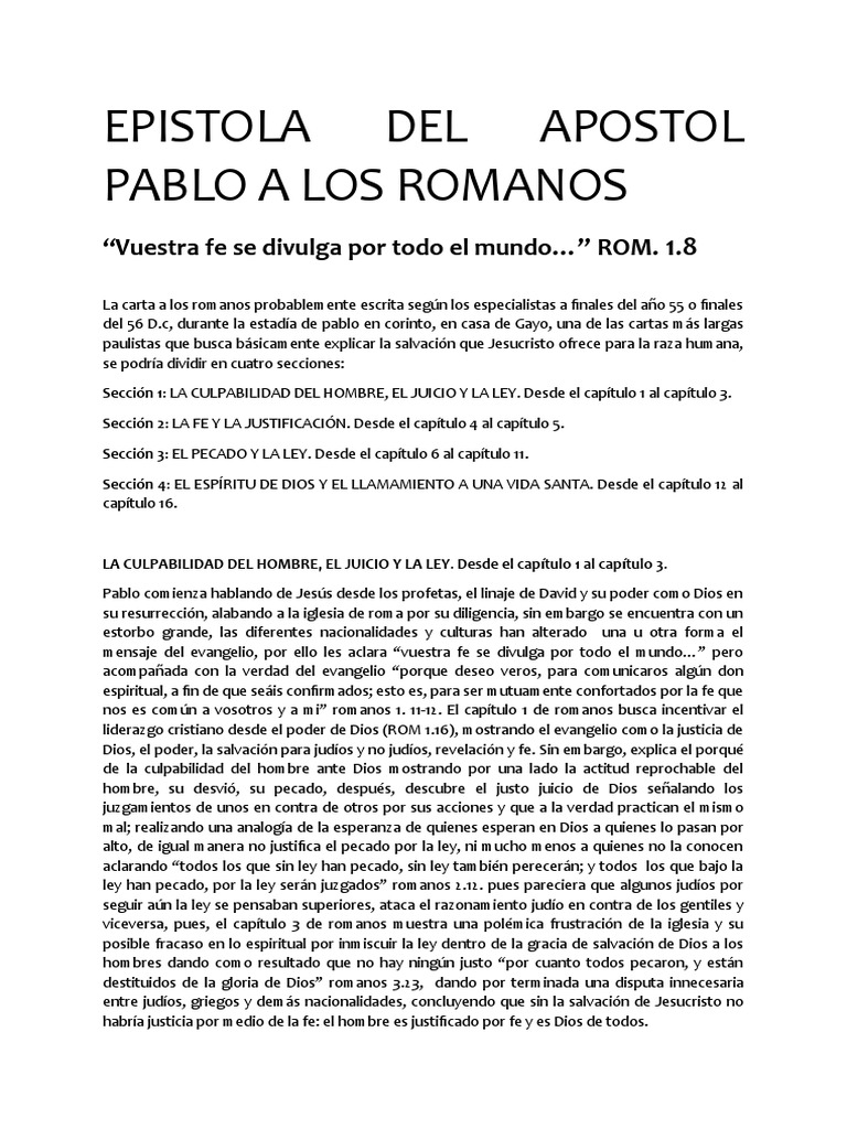 Epistola Del Apostol Pablo A Los Romanos | PDF | Epístola a los romanos ...