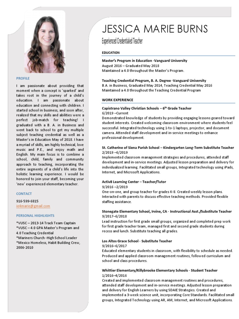 Jessica Burns Resume | PDF | Classroom Management | Teachers