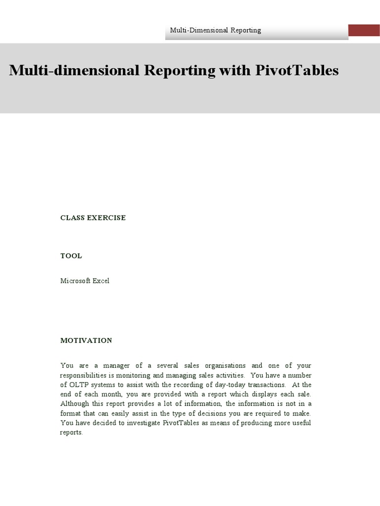 Multi-Dimensional Reporting With Pivottables | Download Free PDF ...