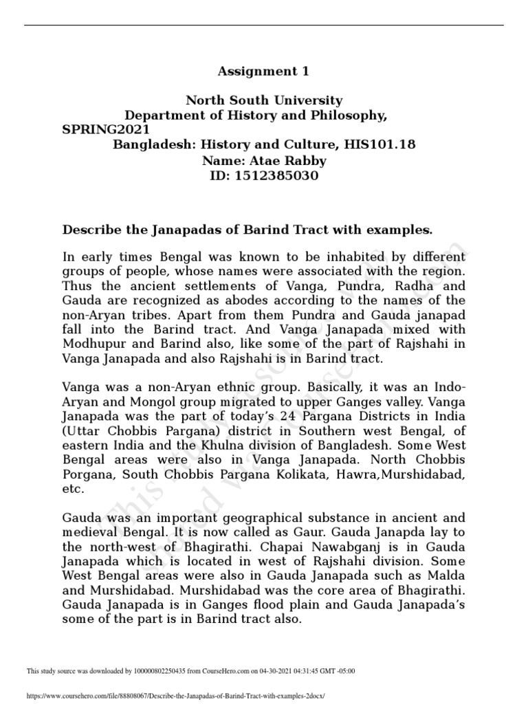 Describe The Janapadas of Barind Tract With Examples 2 | PDF | Bengal ...